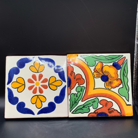 Accents | 2 Tiles Handpainted Beautiful Colors Applied In Layers With A ...